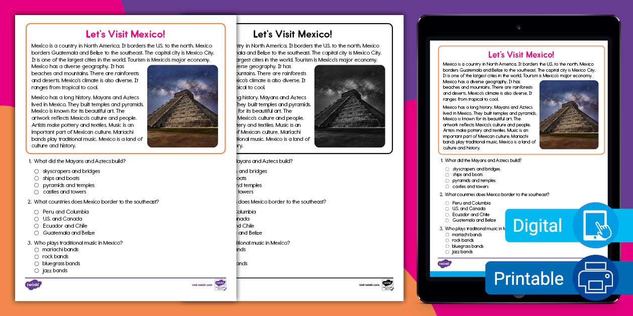 Second Grade Let's Visit Mexico! Reading Comprehension