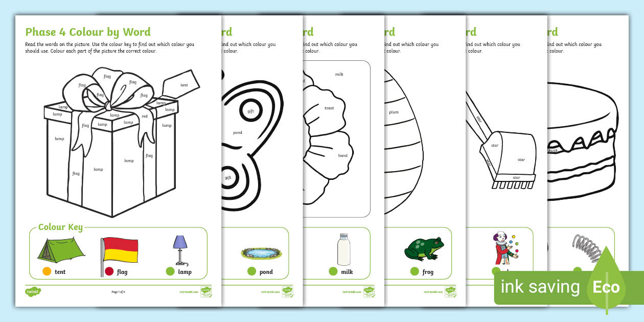 Phase 4 Phonics Read and Colour Picture Pack - Kindergarten - KS1