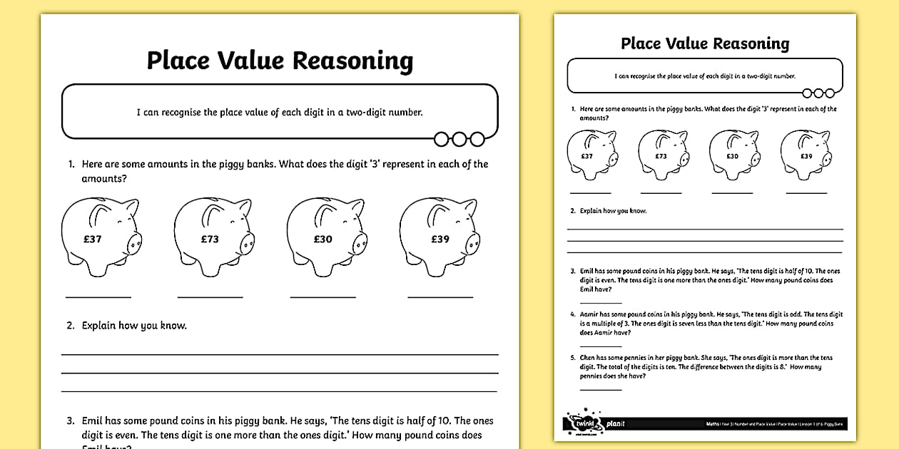Place Value Two-Digit Reasoning Worksheet / Worksheet