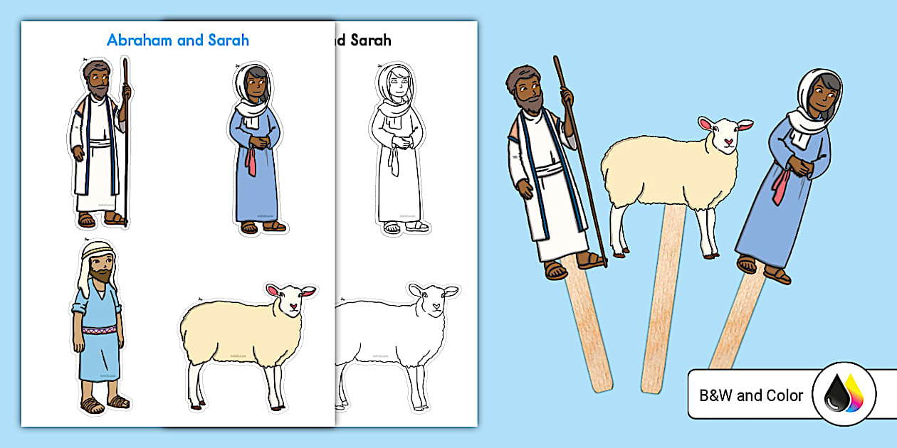 Abraham and Sarah Stick Puppets (teacher made) - Twinkl