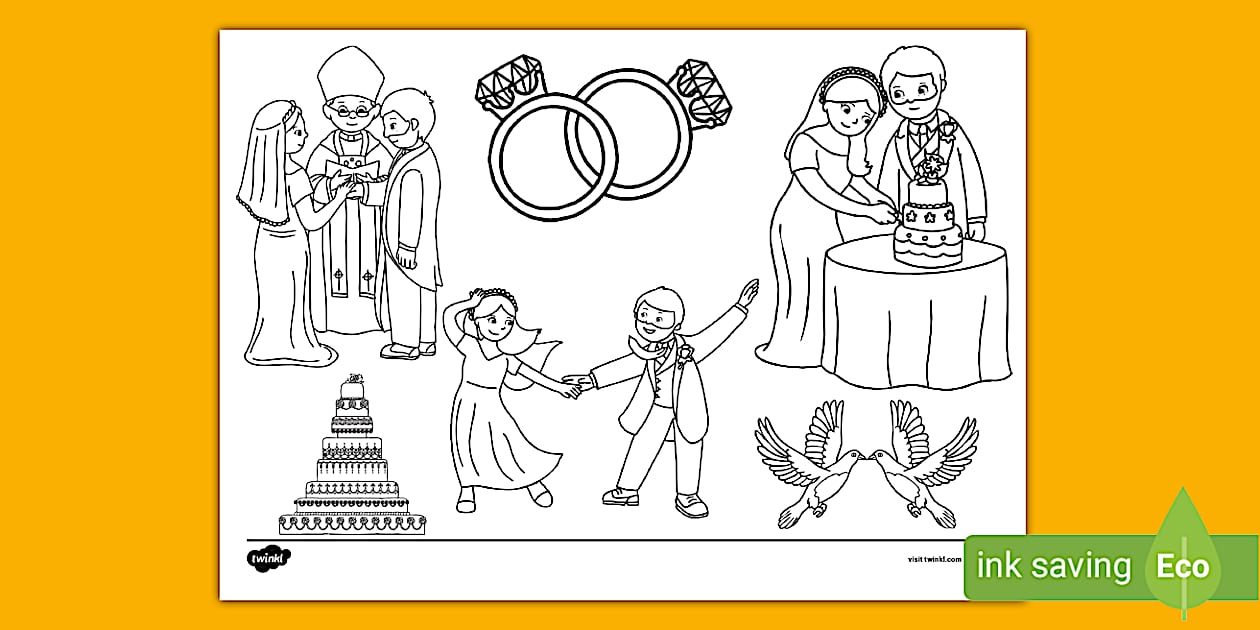 Wedding Doodle Colouring Page (teacher made) - Twinkl