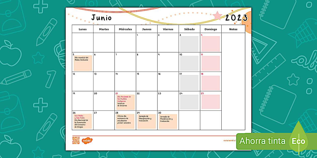 Calendario: Junio 2023 (Teacher-Made) - Twinkl