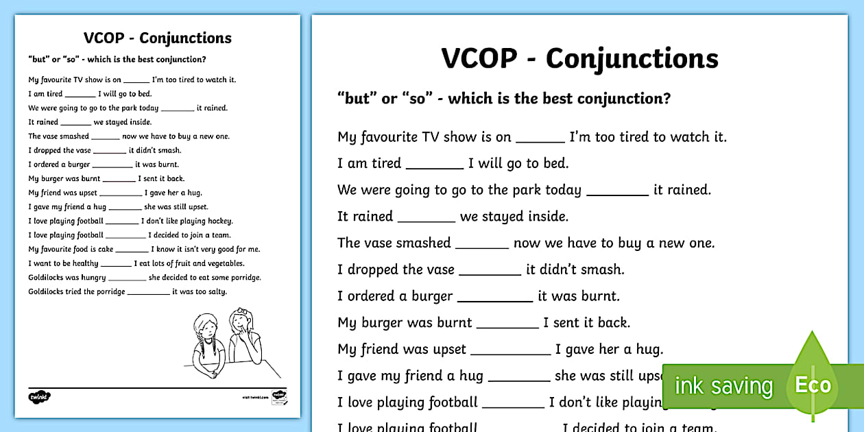 But' and 'So' Conjunctions Worksheet - connectives grammar