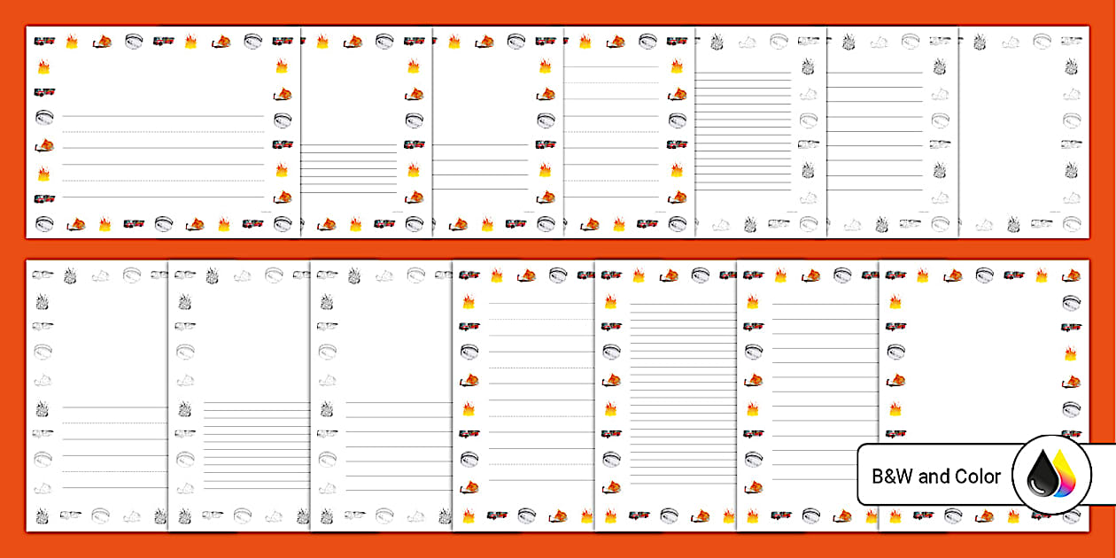 Blank and Lined Journal Writing Pages - Fire Safety Border