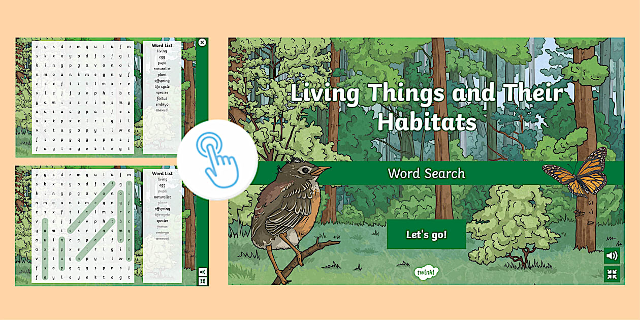 Living Things and Their Habitats Word Search - Twinkl