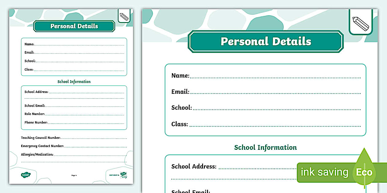 Teacher Planner Personal Details (teacher made) - Twinkl