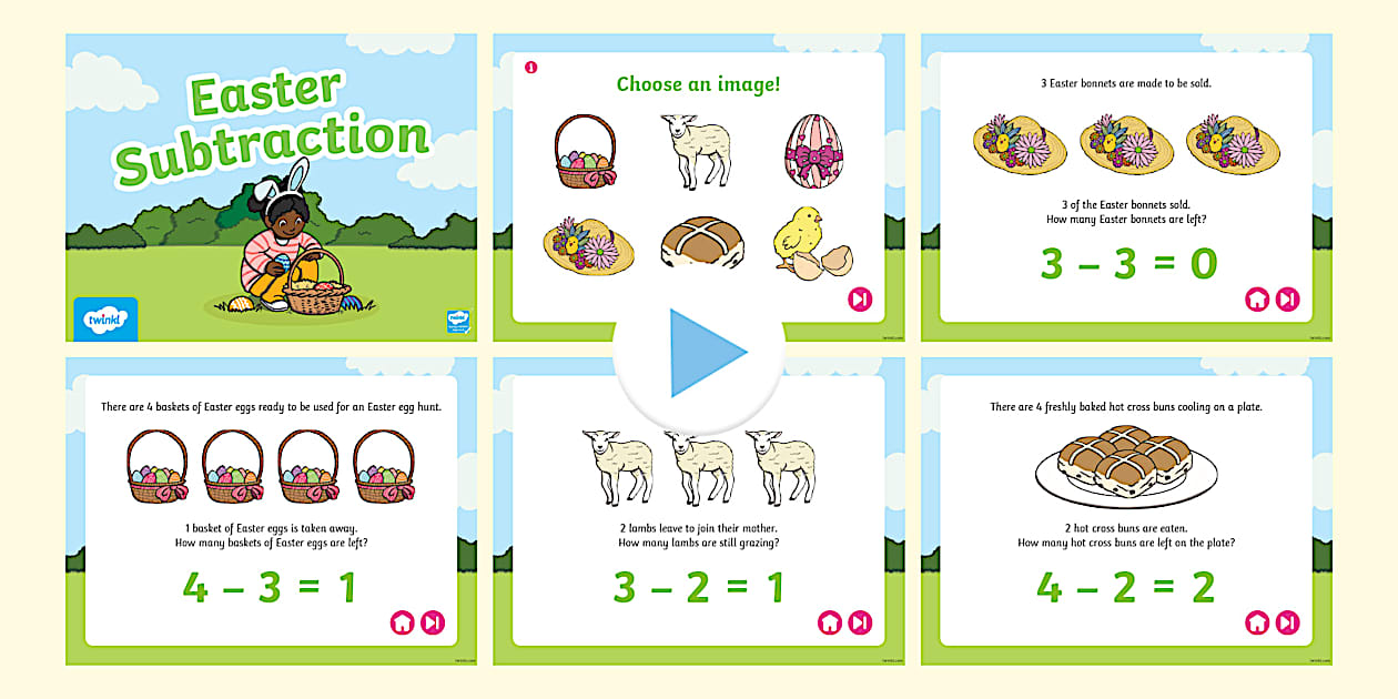 Easter Subtraction PowerPoint (l'enseignant a fait) - Twinkl