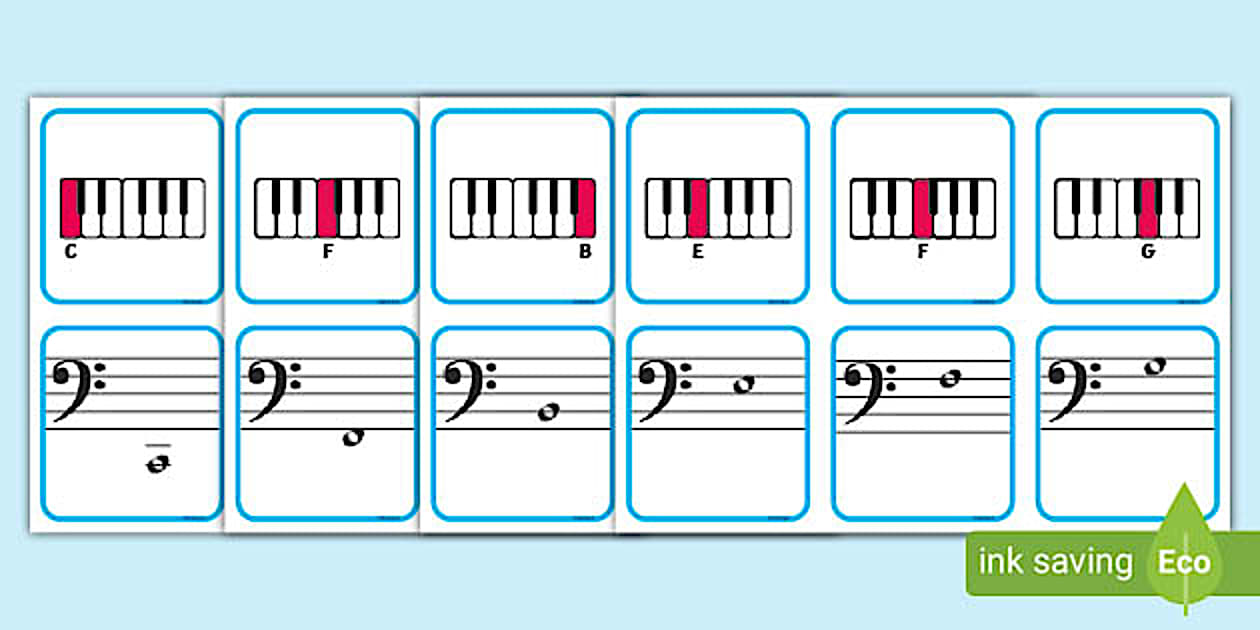 Bass Clef Piano Musical Note Recognition Memory Cards - music