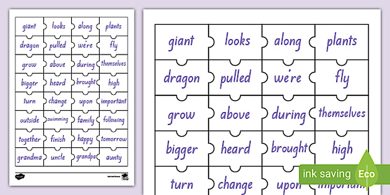 New Zealand Purple Sight Words Jigsaw Puzzle (teacher made)