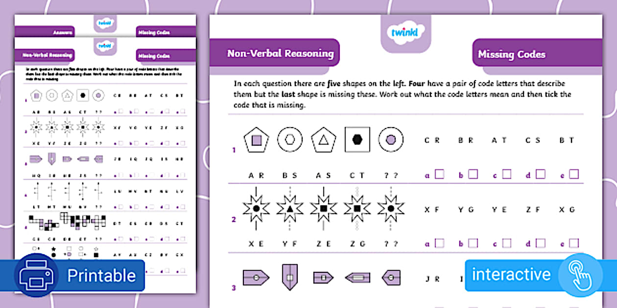 Non-Verbal Reasoning – Missing Codes – Twinkl Puzzled