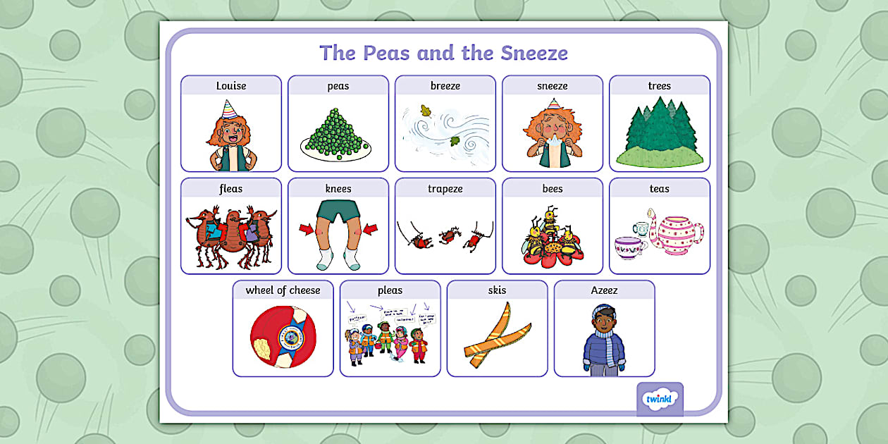 The Peas and the Sneeze Word Mat (teacher made) - Twinkl