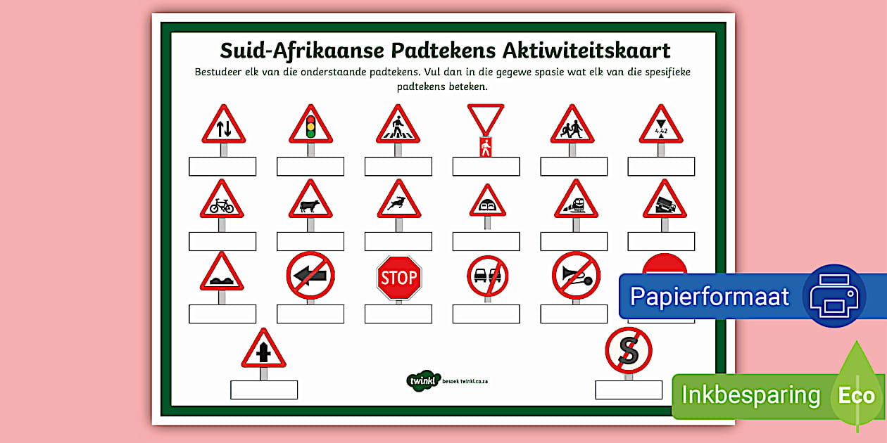Padtekens in Suid-Afrika Aktiwiteitskaart (Teacher-Made)