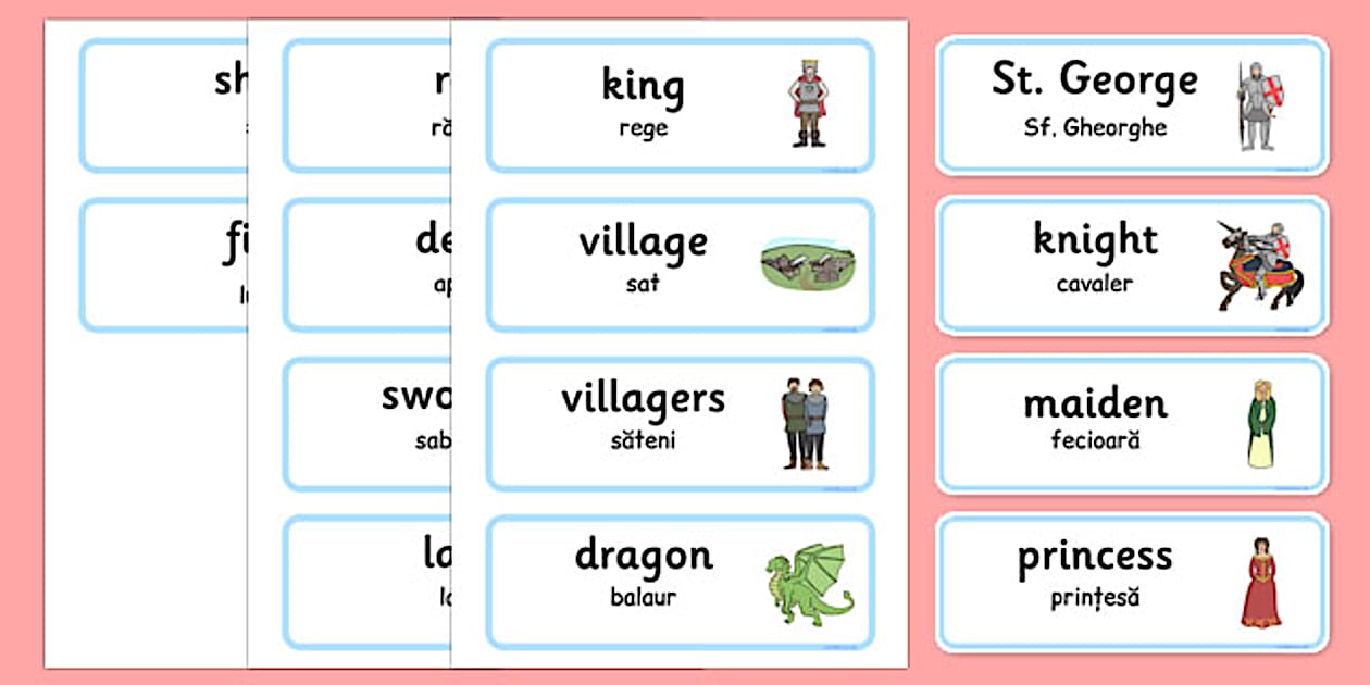 St George and the Dragon Story Word Cards Romanian Translation