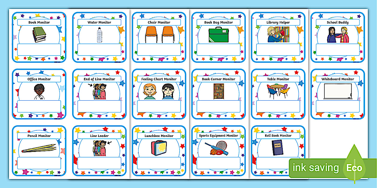 Multicoloured Stars Monitor and Class Job Cards - Twinkl