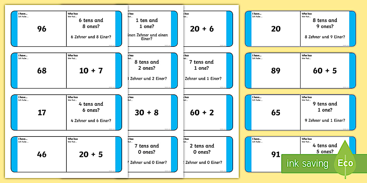 Place Value 2 Digits Loop Cards English/German