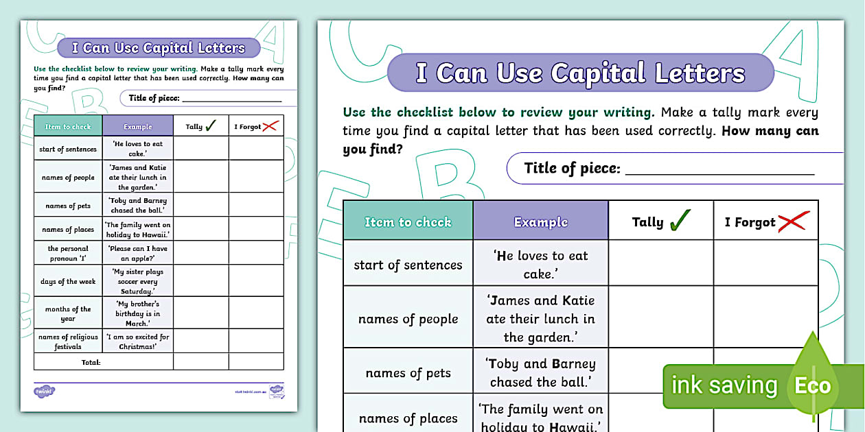 I Can Use Capital Letters - Checklist (teacher made)