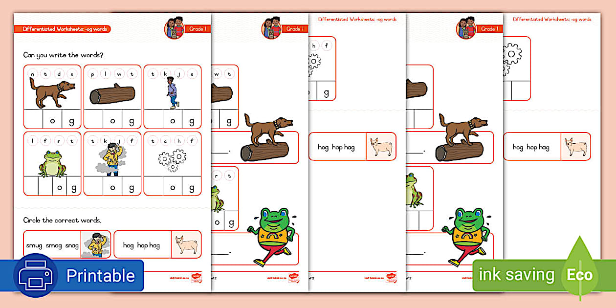 Grade 1 Phonics: -og Differentiated Worksheets