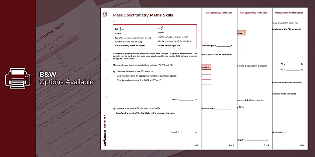 A Level Chemistry Mass Spectrometry Maths Skills - Twinkl