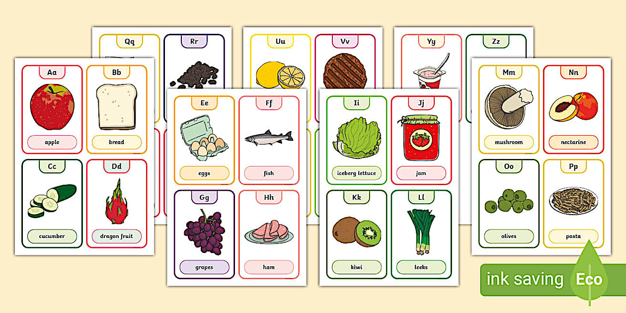 Alphabet Food Flashcards (teacher made) - Twinkl