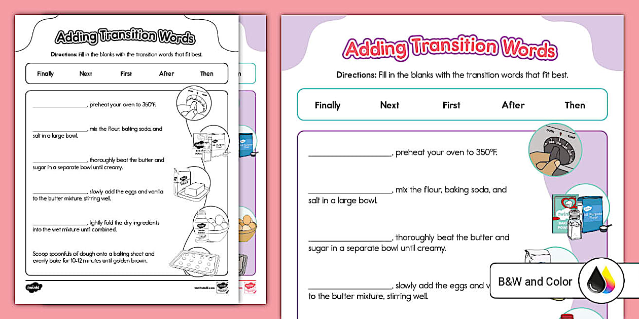 Transition Words Worksheet | ELA | Twinkl USA - Twinkl