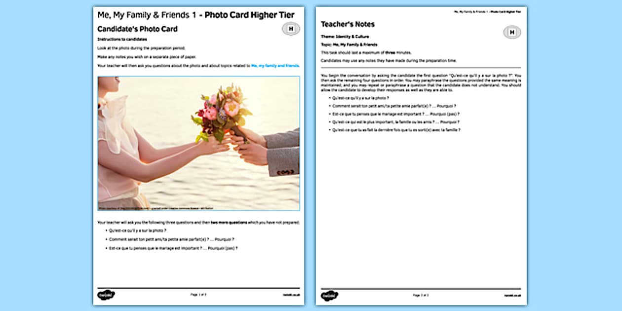 Black and White Me, My Family and Friends 1 GCSE Higher Tier Photo-Card ...