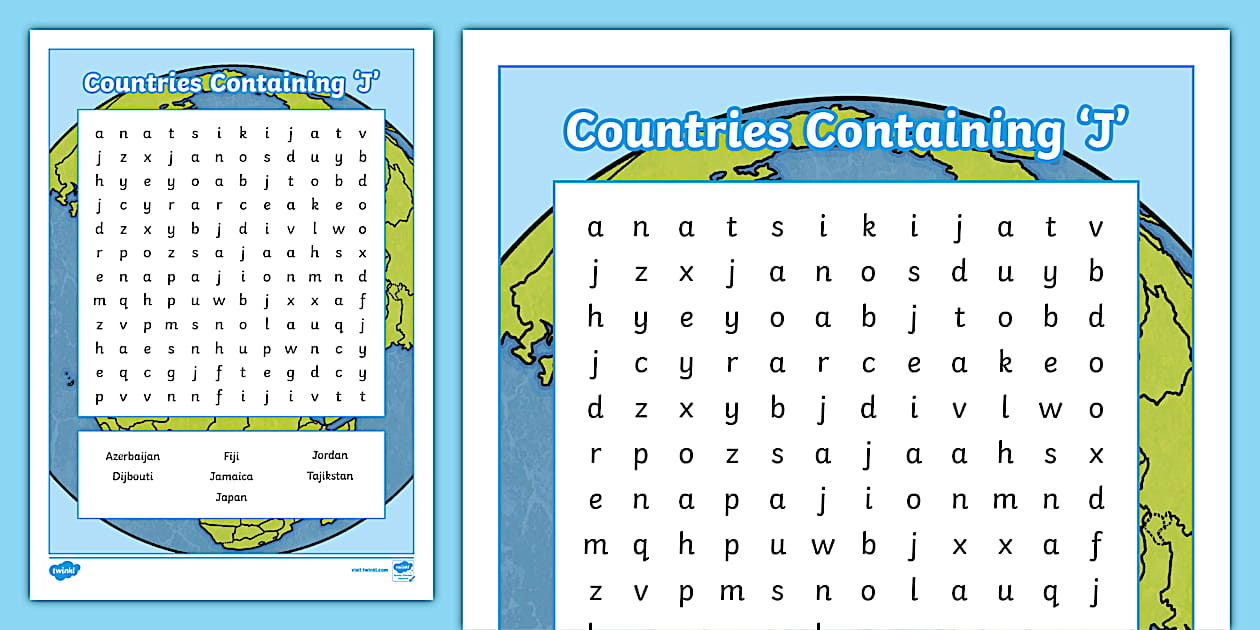 Countries Containing 'J' Word Search (teacher made) - Twinkl