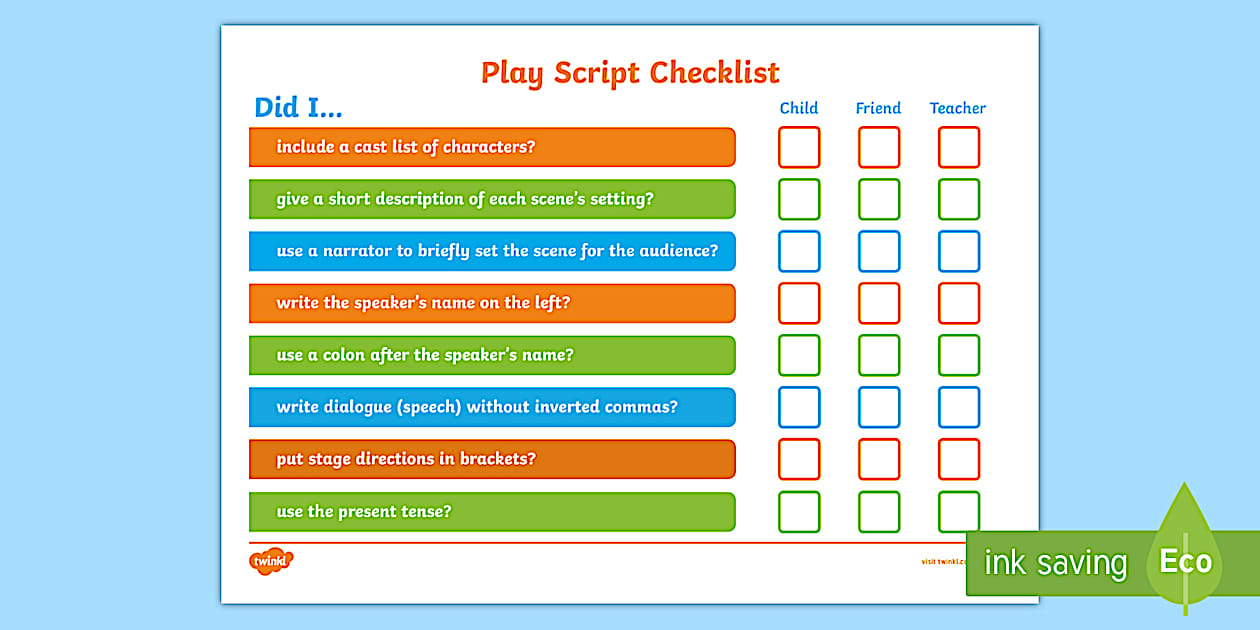 Editable LKS2 Play Script Checklist (l'enseignant a fait)