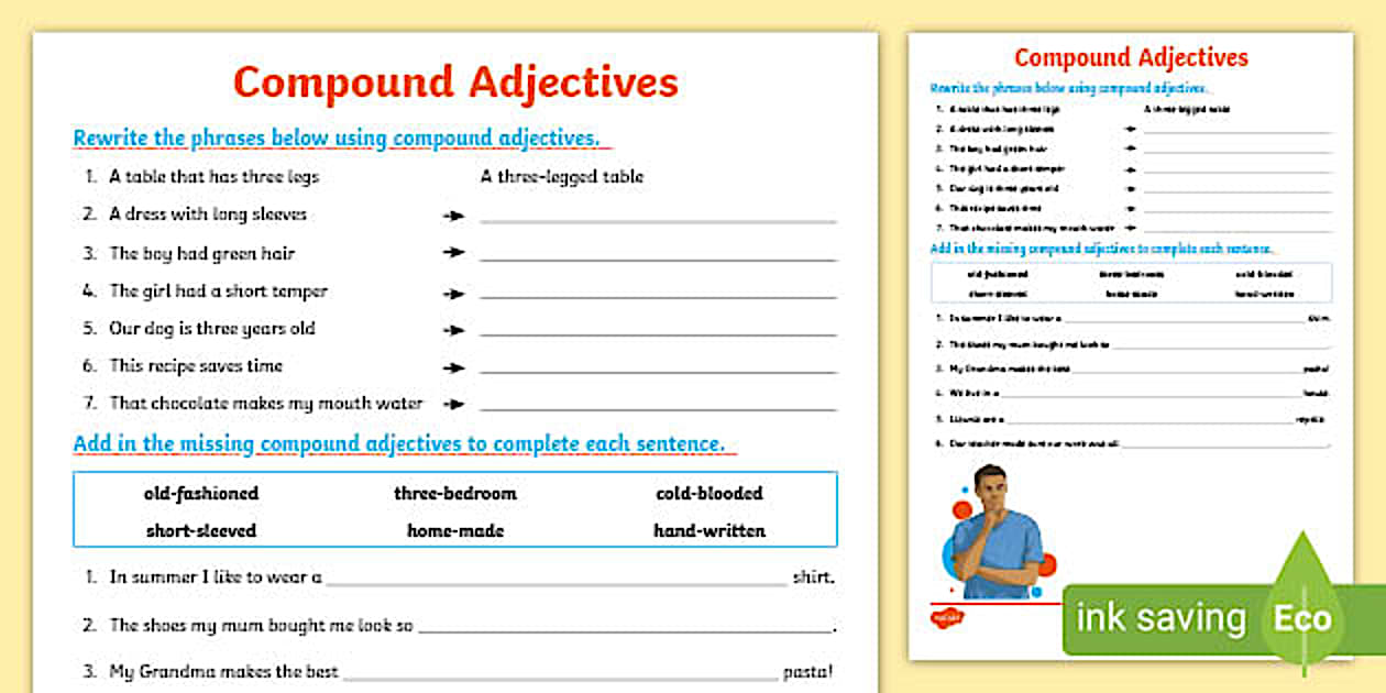 Compound Adjectives Exercises - Word Classes Worksheet