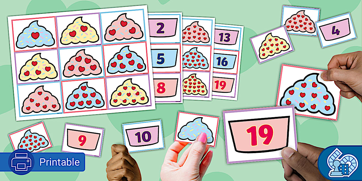 Valentine Cupcakes Number Matching Game (teacher made)