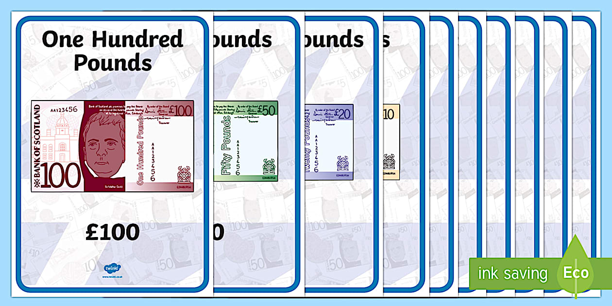 Cursive Scottish Money Coins and Notes A4 Display Poster
