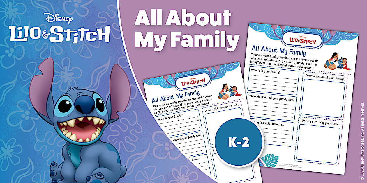 Lilo & Stitch: All About My Family Worksheet for K-2nd Grade
