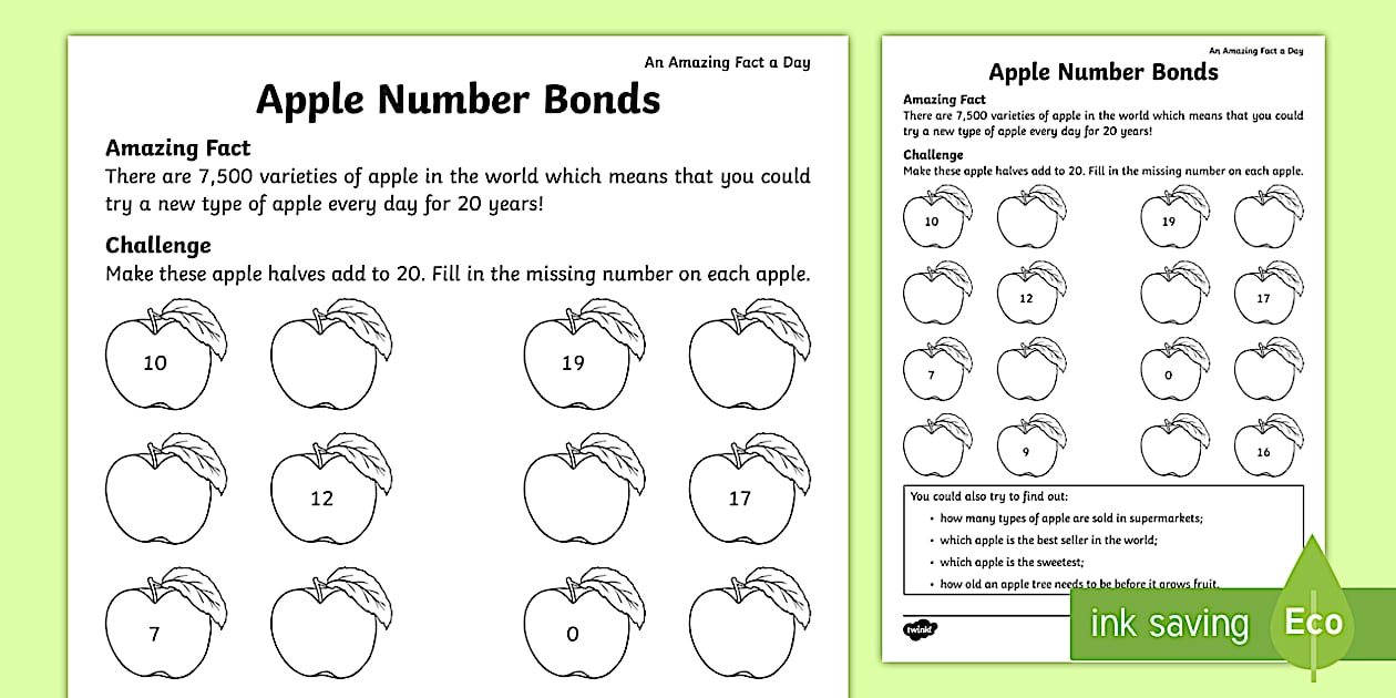 Editable Apple Number Bonds Worksheet (teacher made)