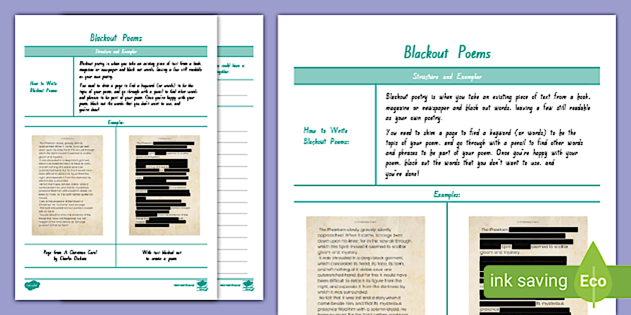Level 3 Writing: Poetry - Blackout Poetry Worksheet