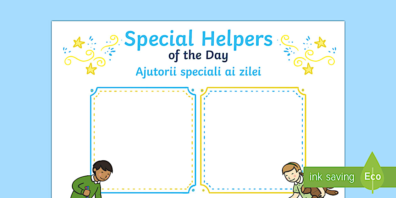 Black and White Special Helpers of the Day Poster English/Romanian