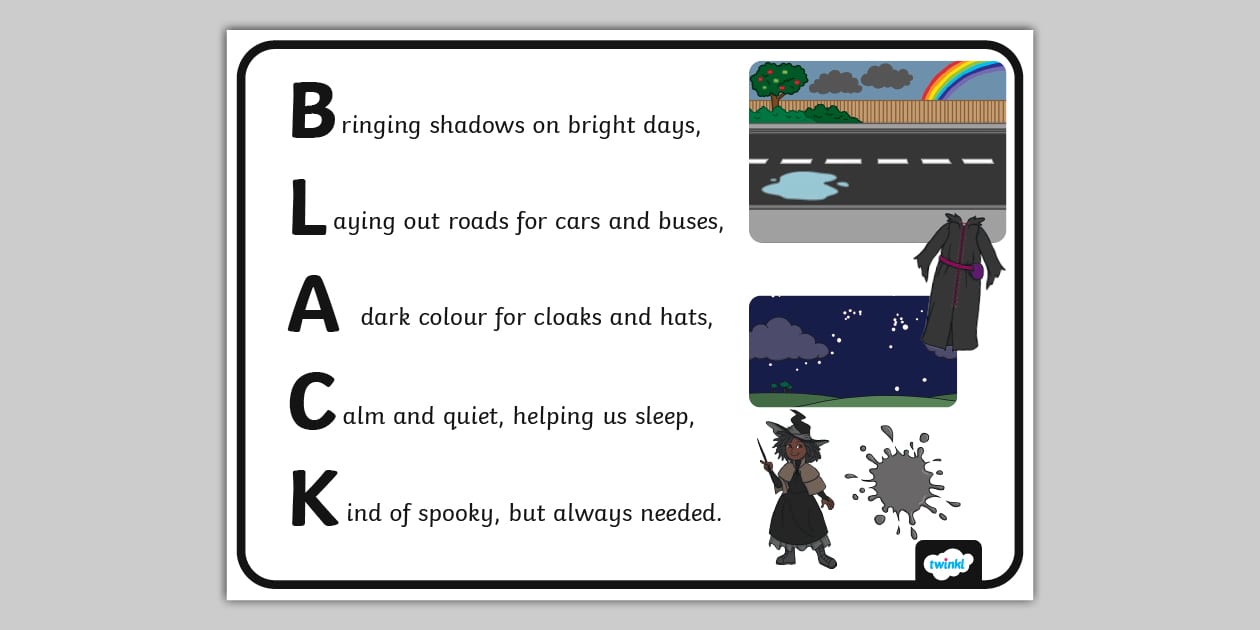 Black Acrostic Poem Example - Twinkl Poetry (teacher made)