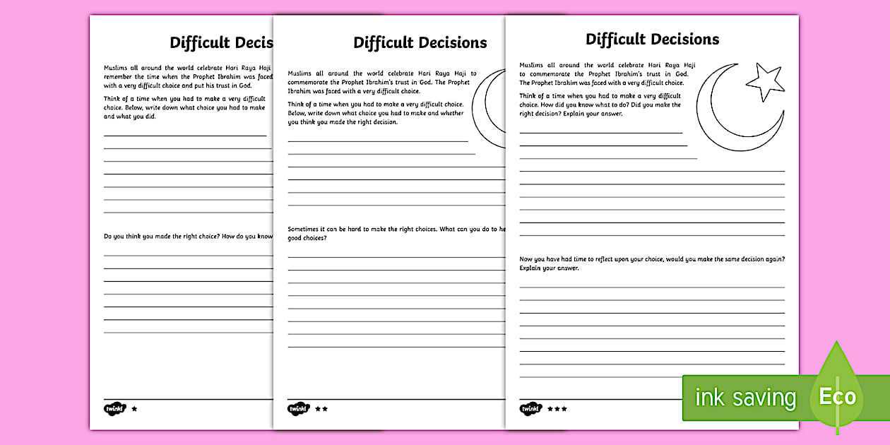 Editable Difficult Decisions Differentiated Worksheets
