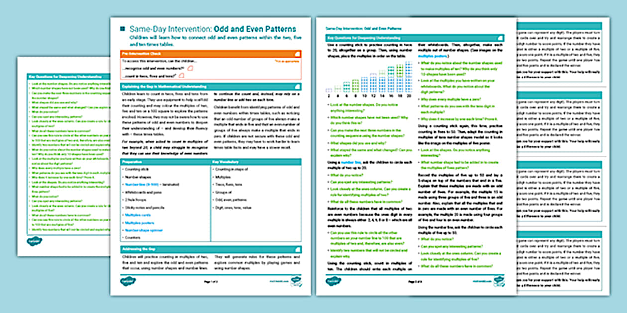 👉 Y2 Maths Same-Day Intervention Plan: Odd and Even Patterns