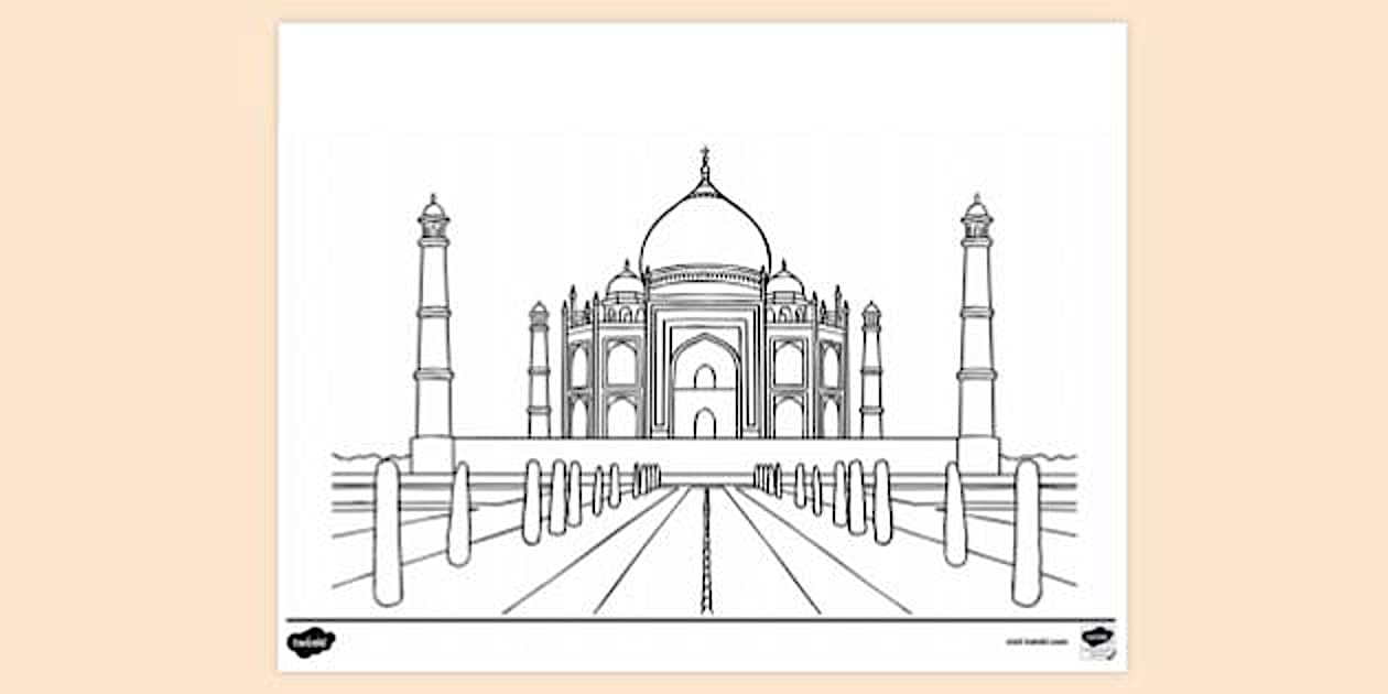 Taj Mahal with Background Colouring | Colouring Sheets