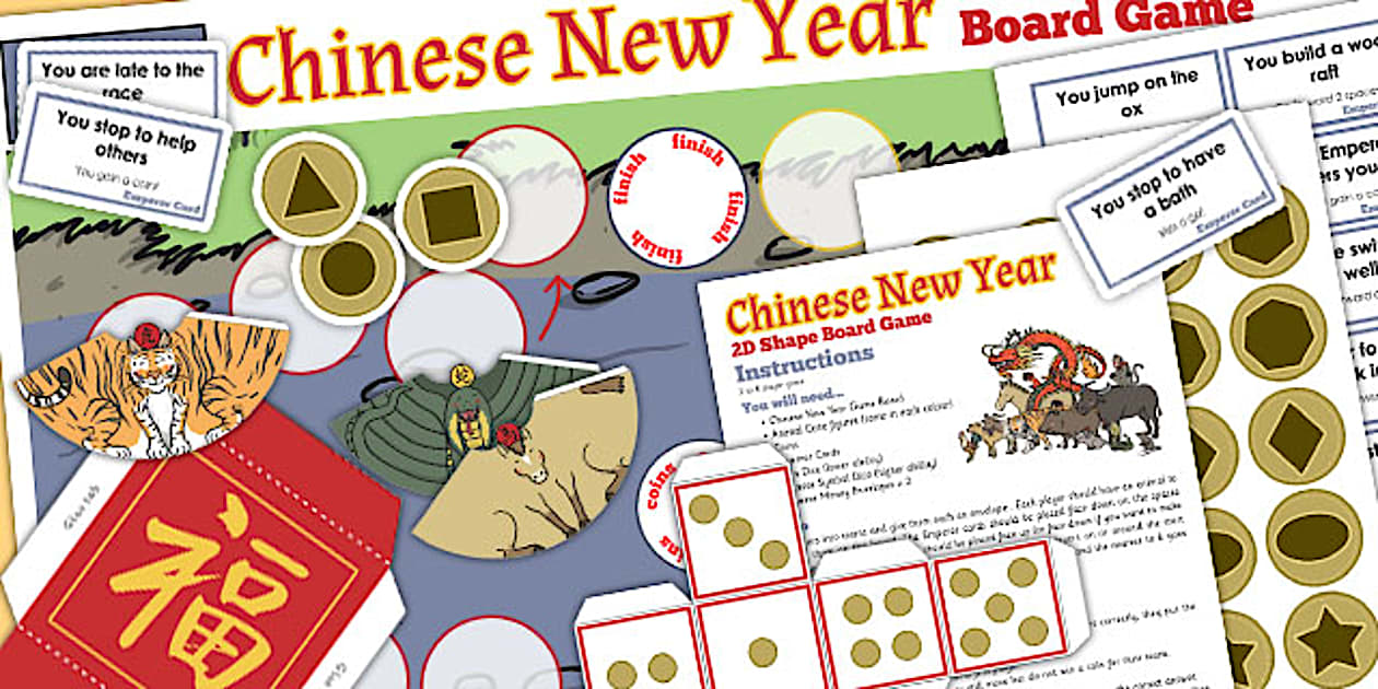 2D Shape Chinese New Year Board Game (teacher made) - Twinkl