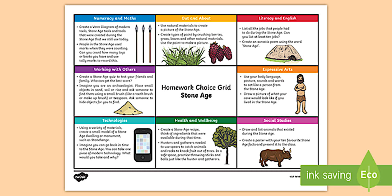 Editable Stone Age Homework Grid (teacher made) - Twinkl