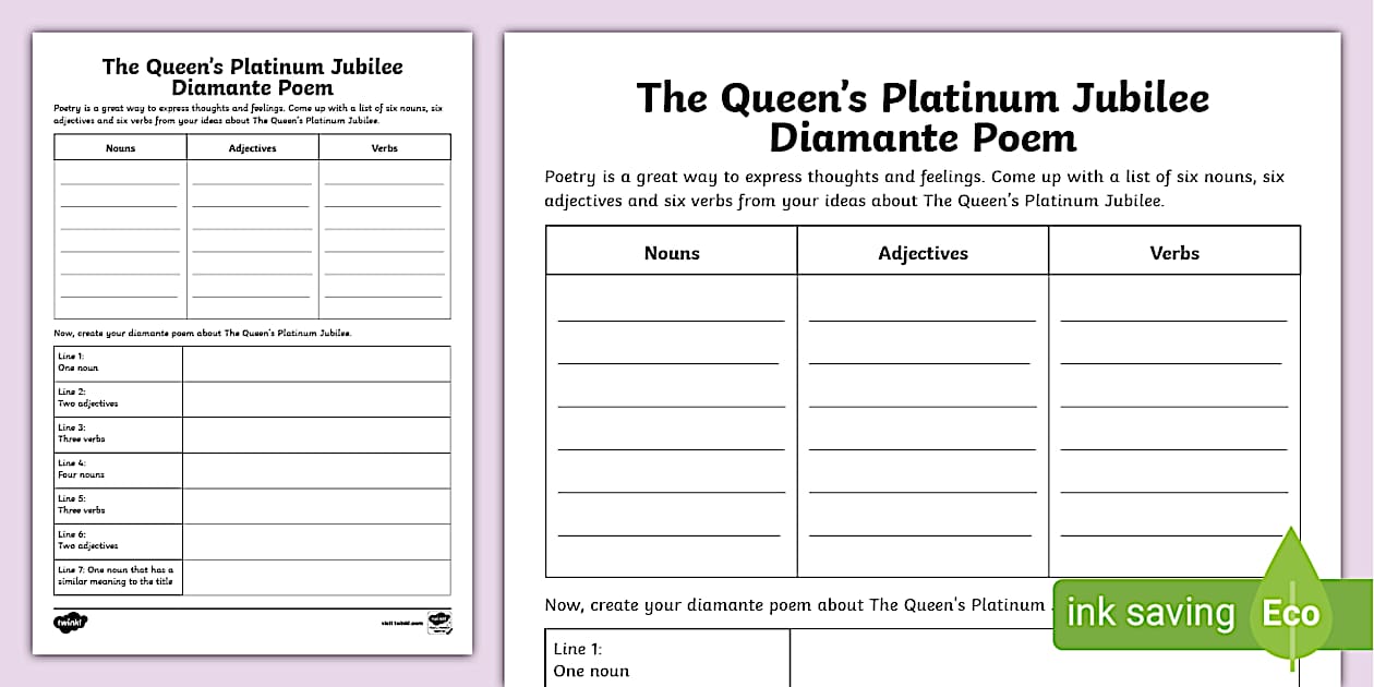 The Queen's Platinum Jubilee Diamante Poem Activity - Twinkl