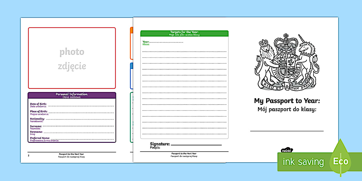 Black and White Passport to the Next Year Writing Frames - English/Polish