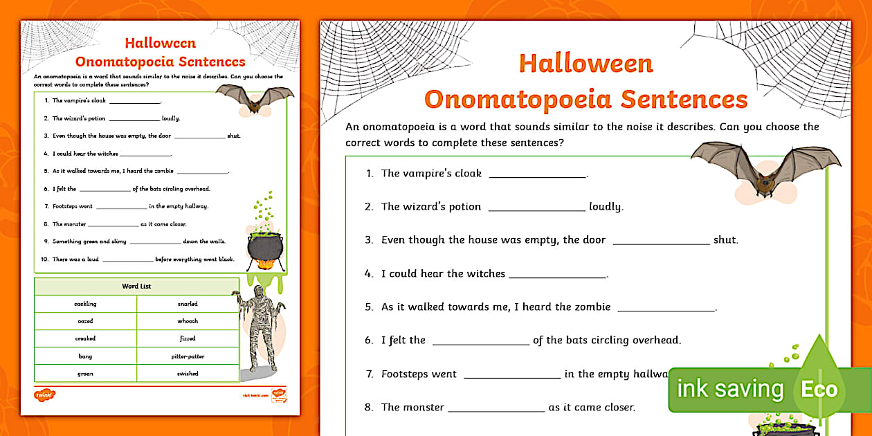 Halloween Onomatopoeia Sentences Activity (teacher made)