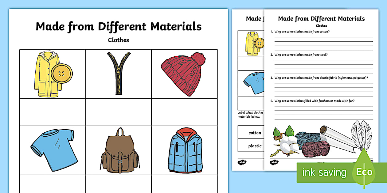 Clothes Materials Worksheets (teacher made) - Twinkl