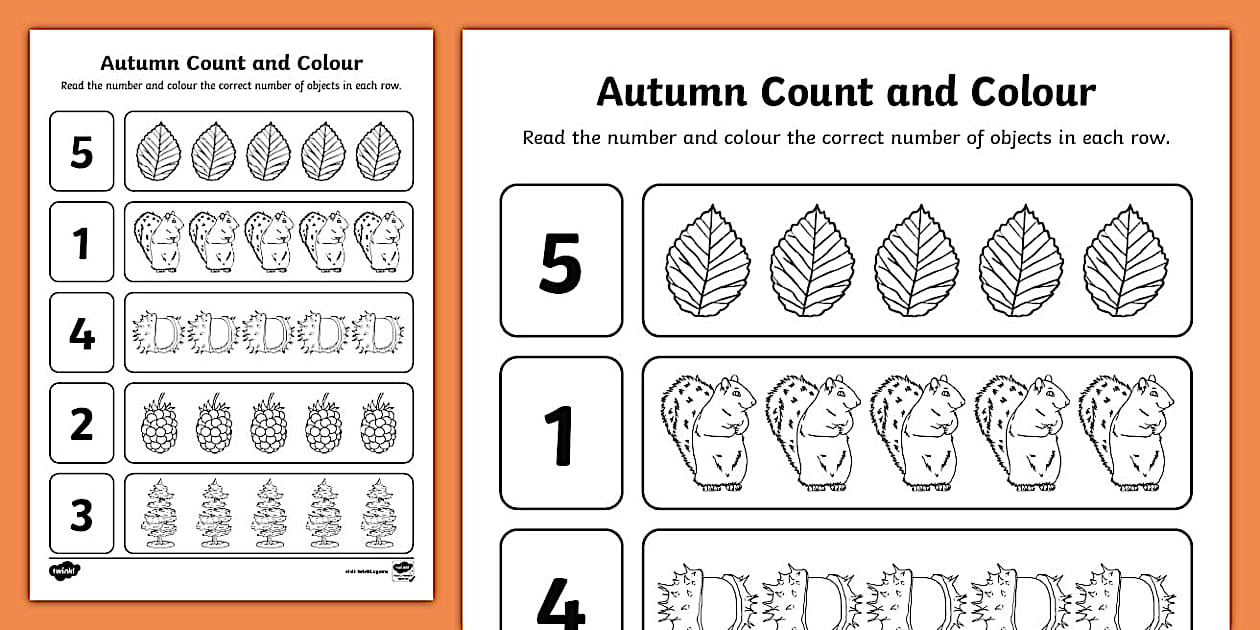 Autumn-Themed Count and Colour Activity Sheet (teacher made)