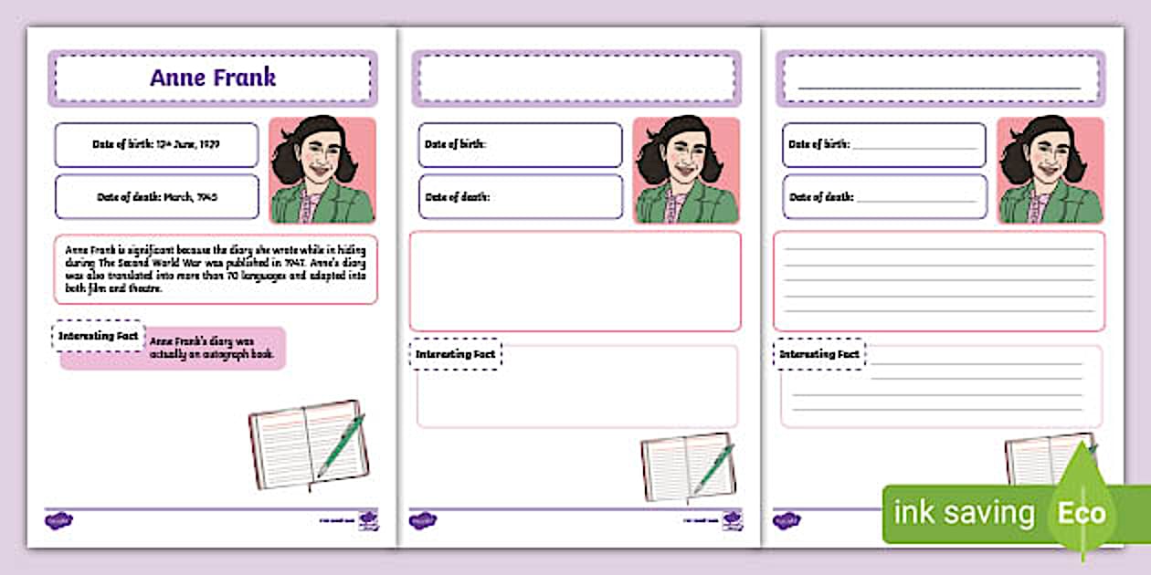 Anne Frank Significant Individual Fact Sheet (teacher made)