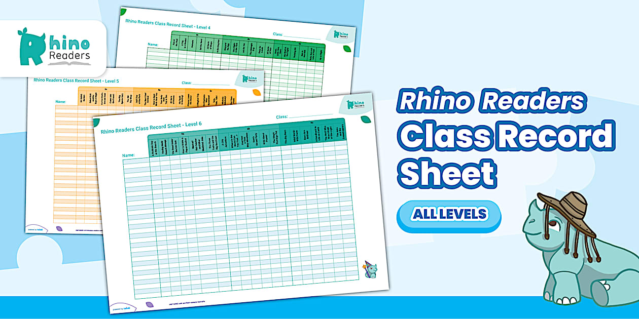 Rhino Readers Class Record Sheet - All Levels