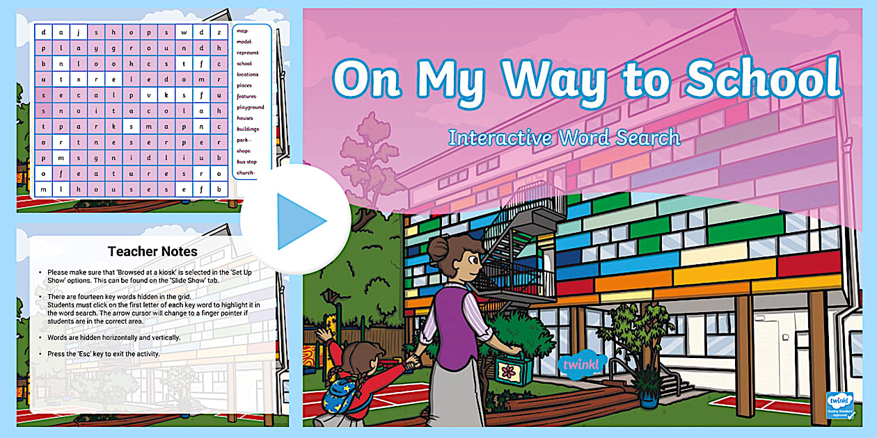 On My Way To School Interactive Word Search - Twinkl