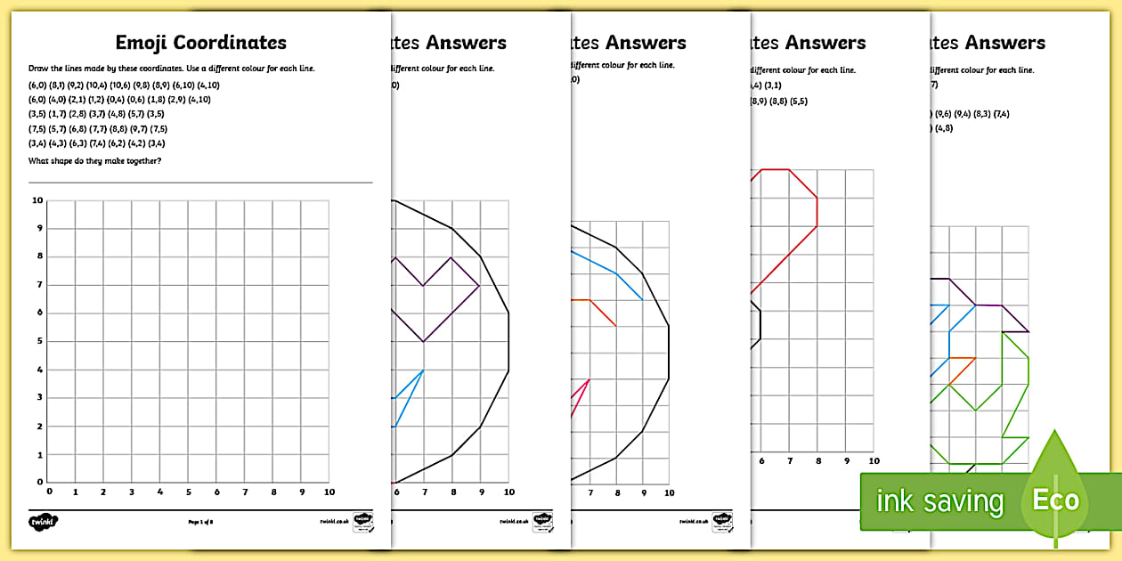 Black and White Emoji Coordinates in the First Quadrant Activity Pack