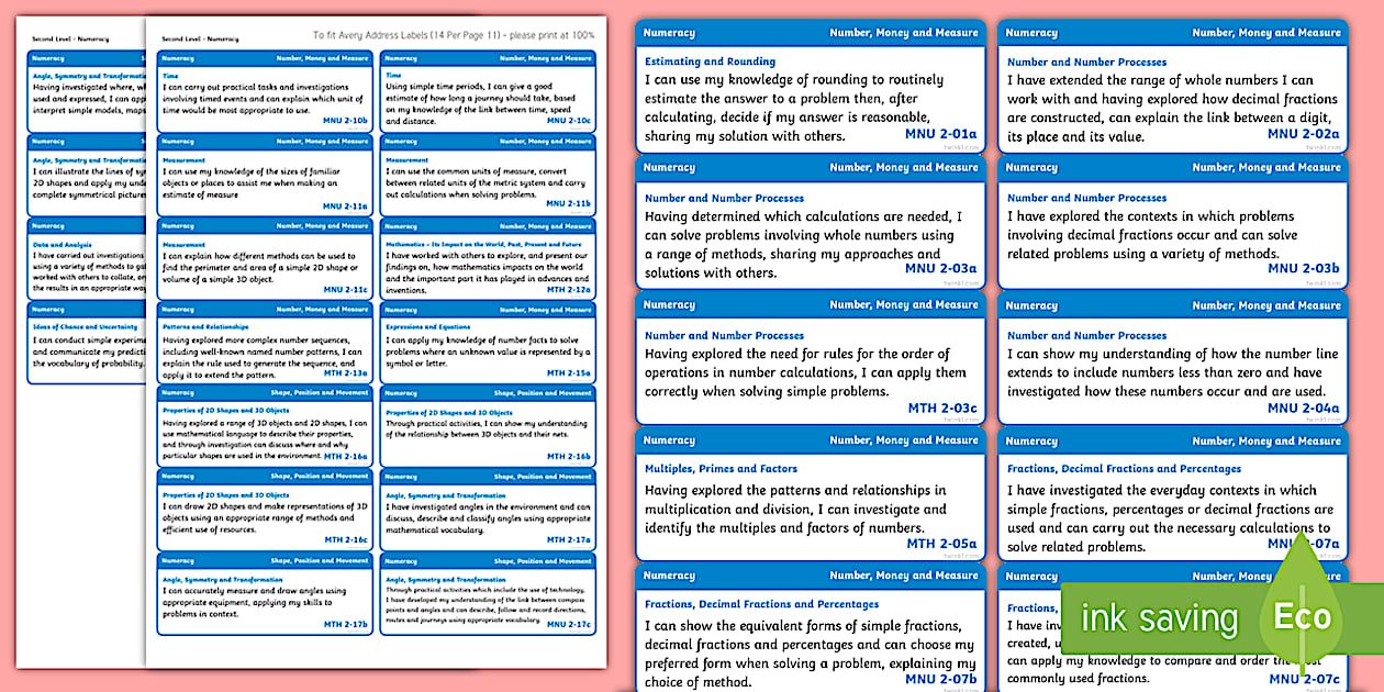 Editable CfE Second Level Numeracy Experiences and Outcomes Stickers